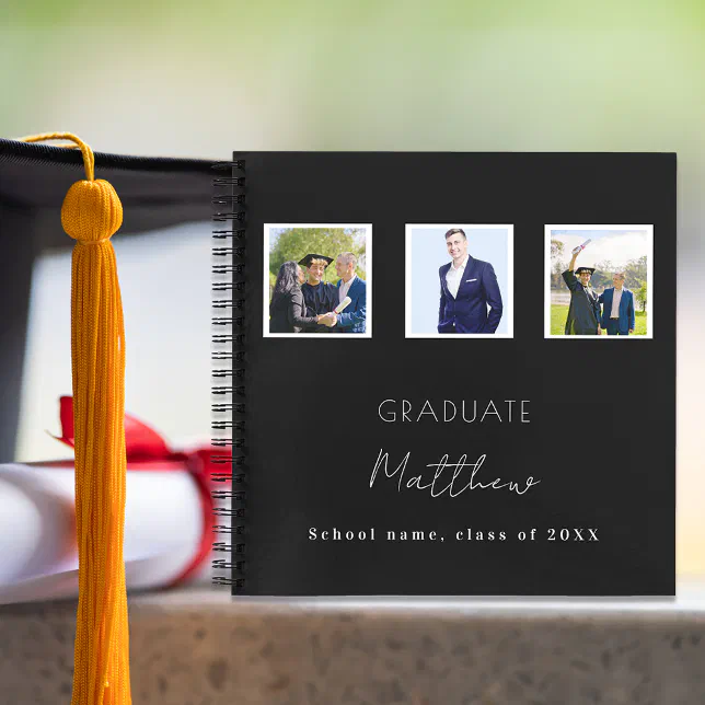 Guest book graduation black white photo name | Zazzle