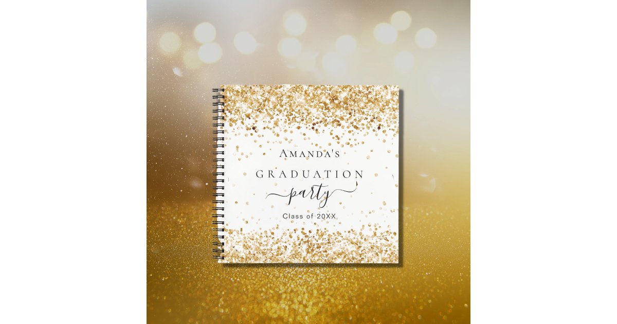 Guest book graduation party white gold glitter | Zazzle