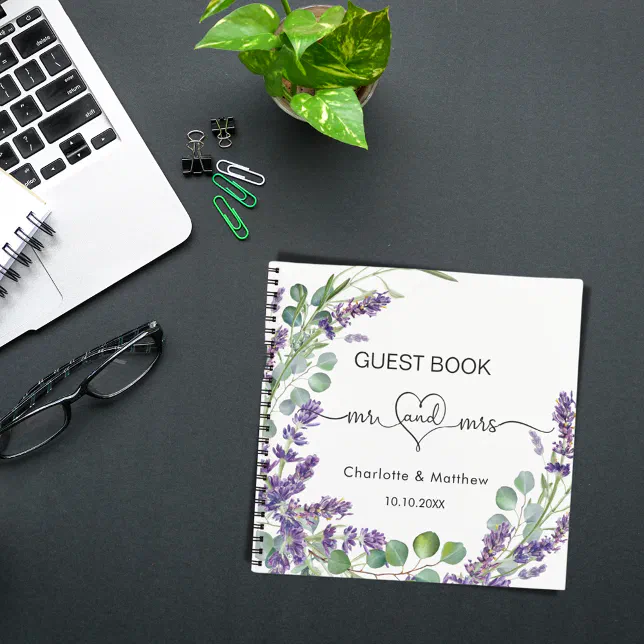 Guest book lavender eucalyptus mr mrs wedding | Zazzle
