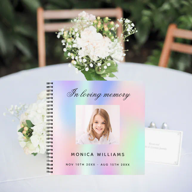 Guest book memorial funeral rainbow girl photo | Zazzle