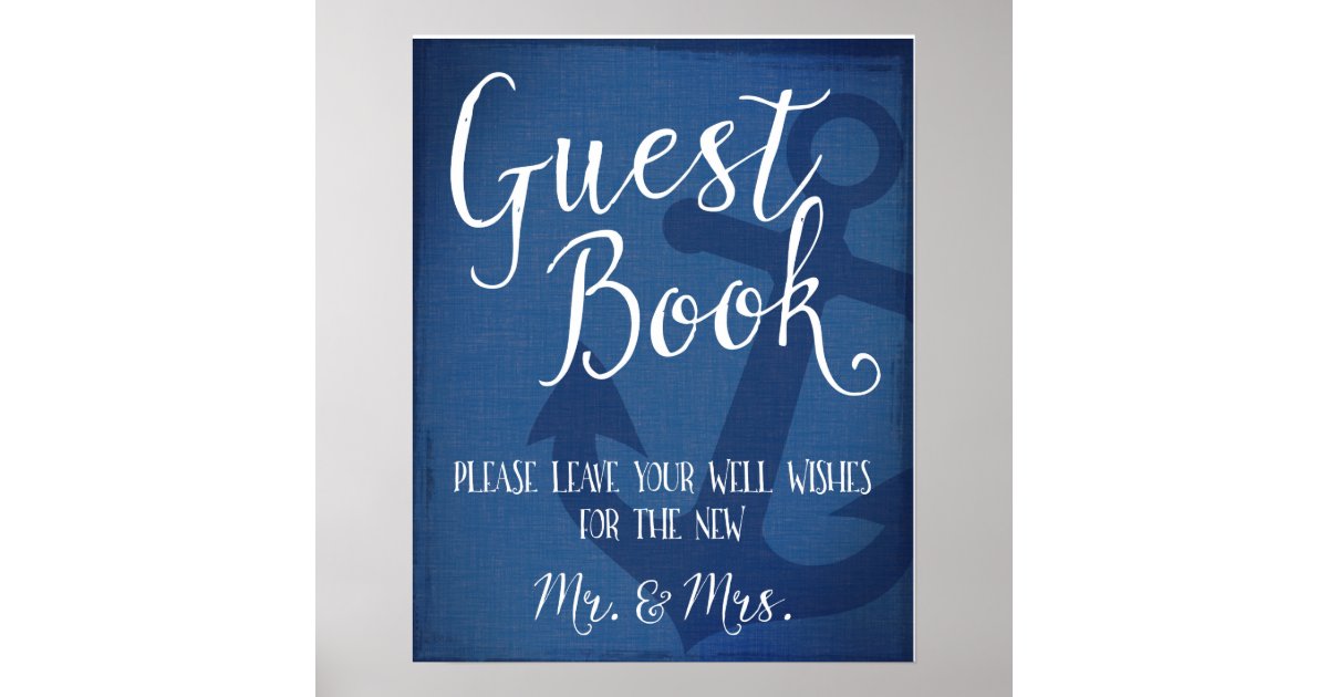 Guest book nautical wedding anchor sign | Zazzle