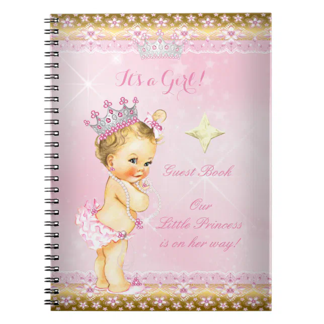 Guest Book Princess Baby Shower Pink Blonde Girl | Zazzle