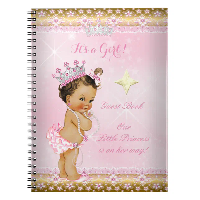 Guest Book Princess Baby Shower Pink Brunette | Zazzle