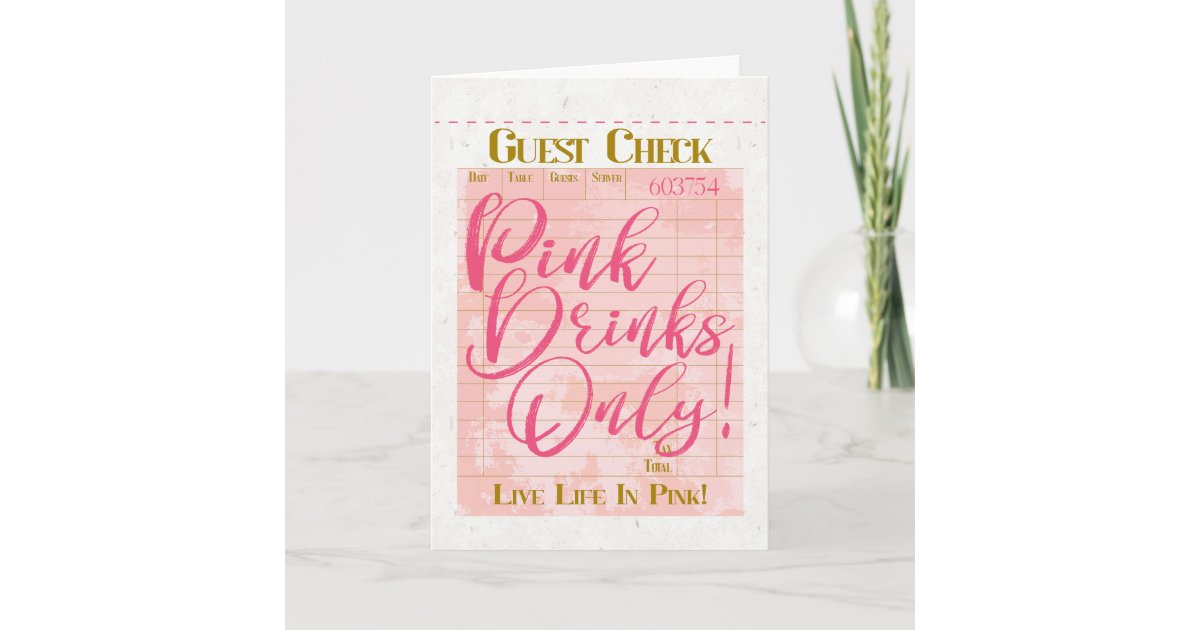 Guest Check Receipt Pink Drinks Preppy Feminine Note Card | Zazzle