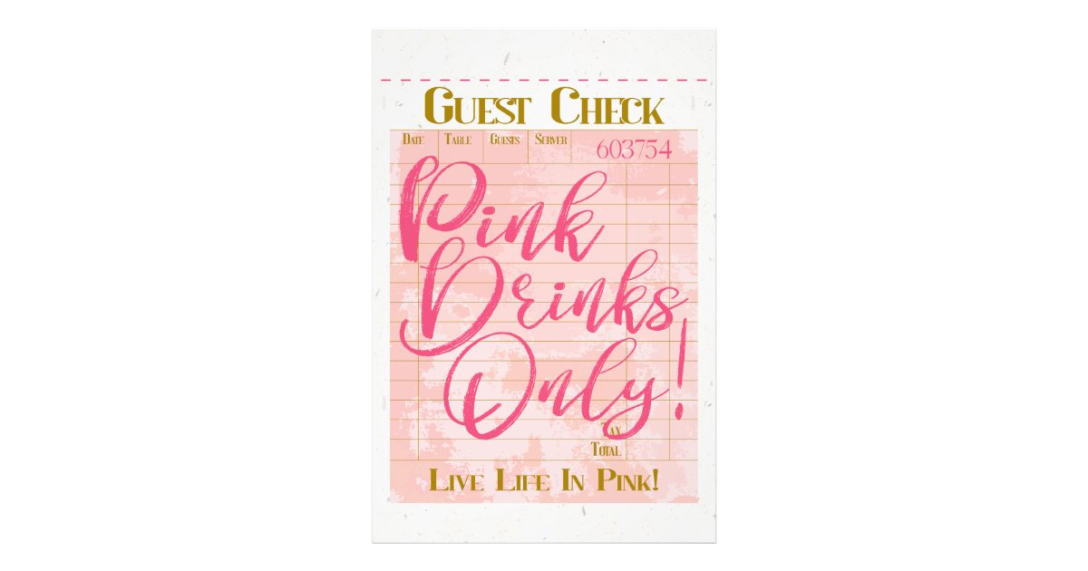 Guest Check Receipt Pink Drinks Preppy Feminine Photo Print | Zazzle