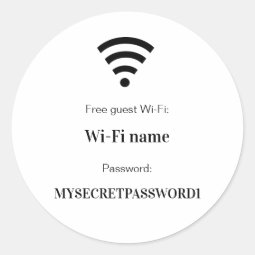 Guest customer wifi network password classic round sticker | Zazzle