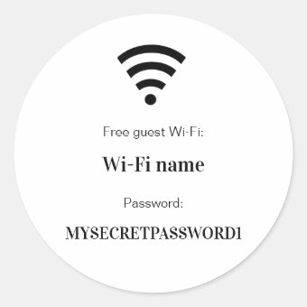 Guest customer wifi network password classic round sticker | Zazzle