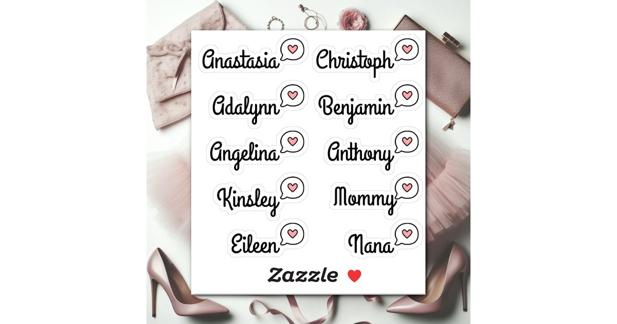 Guest List 10 Names Funny Fun Pink Speech Bubble Sticker | Zazzle