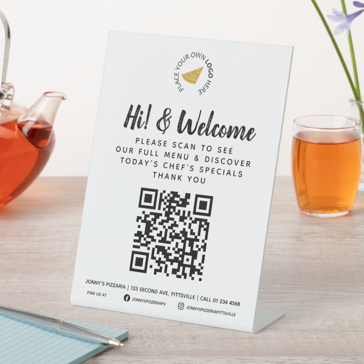Guest menu QR code business custom Pedestal Sign | Zazzle