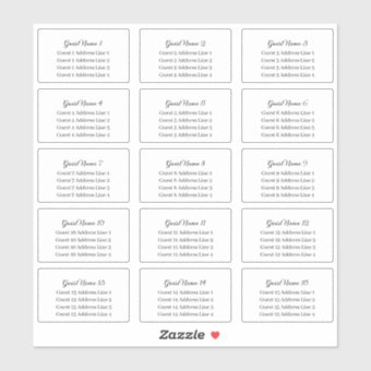 Guest Name Script and Serif Address 15 Invitations Sticker | Zazzle