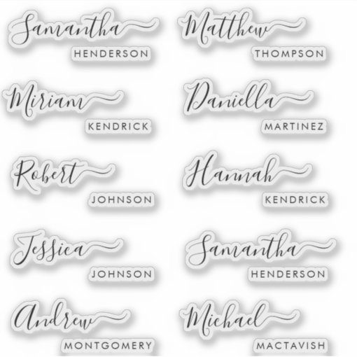 Guest Names Stickers For Place Cards and Favors | Zazzle
