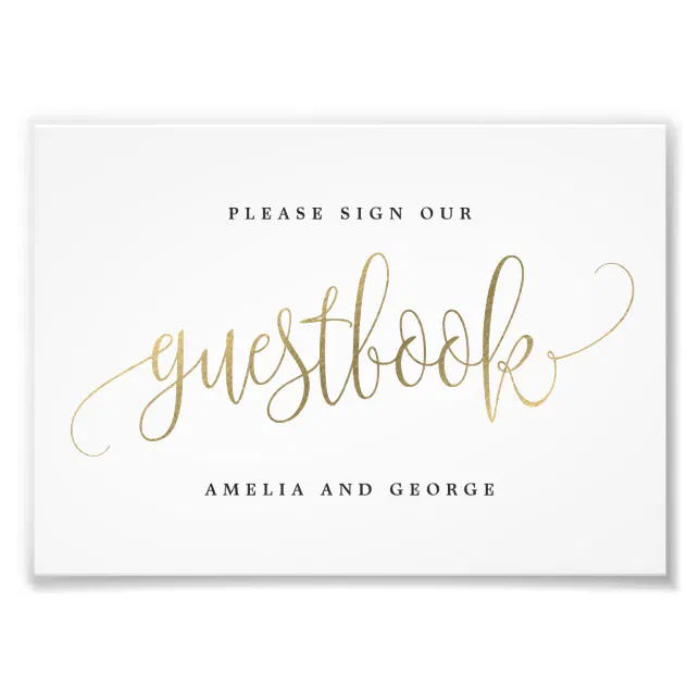 Guestbook Sign Choose Your Size Faux Gold | Zazzle