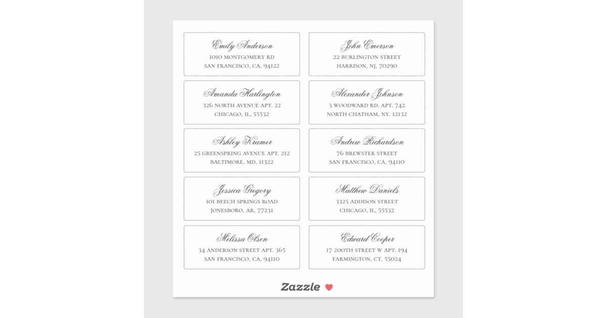Guests names and address. Wedding shipping labels | Zazzle