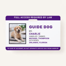 Guide Dog ID Personalized Simple Service Dog Photo Badge | Zazzle