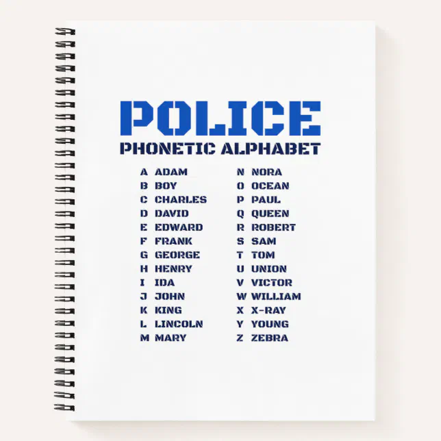Guide to the Police Phonetic Alphabet Notebook | Zazzle