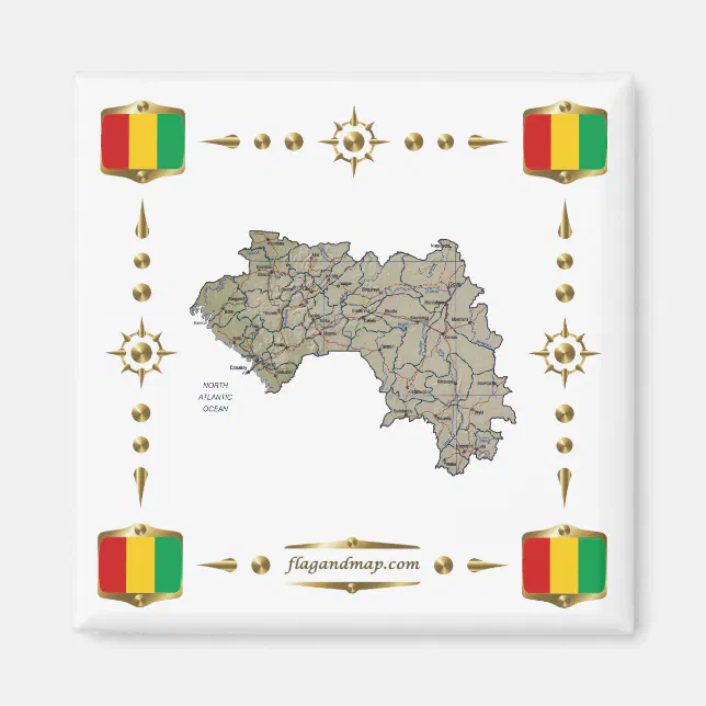 Guinea-Conakry Map + Flags Magnet | Zazzle