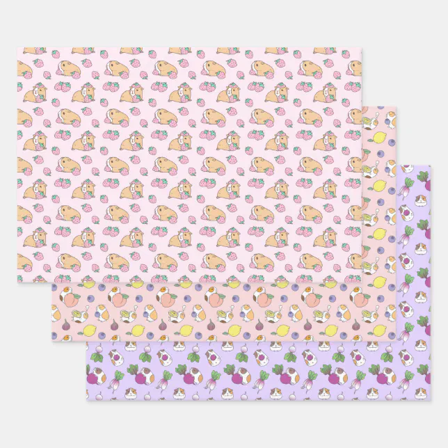 Guinea pig pattern set of three wrapping paper sheets | Zazzle