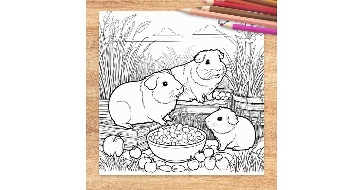Guinea Pigs Cute Pet Animals Coloring Poster | Zazzle