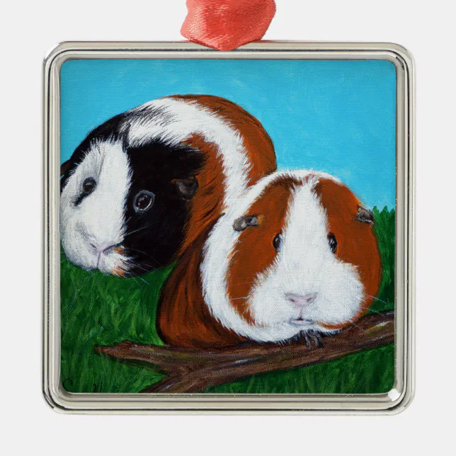 Guinea Pigs Painting Metal Ornament | Zazzle