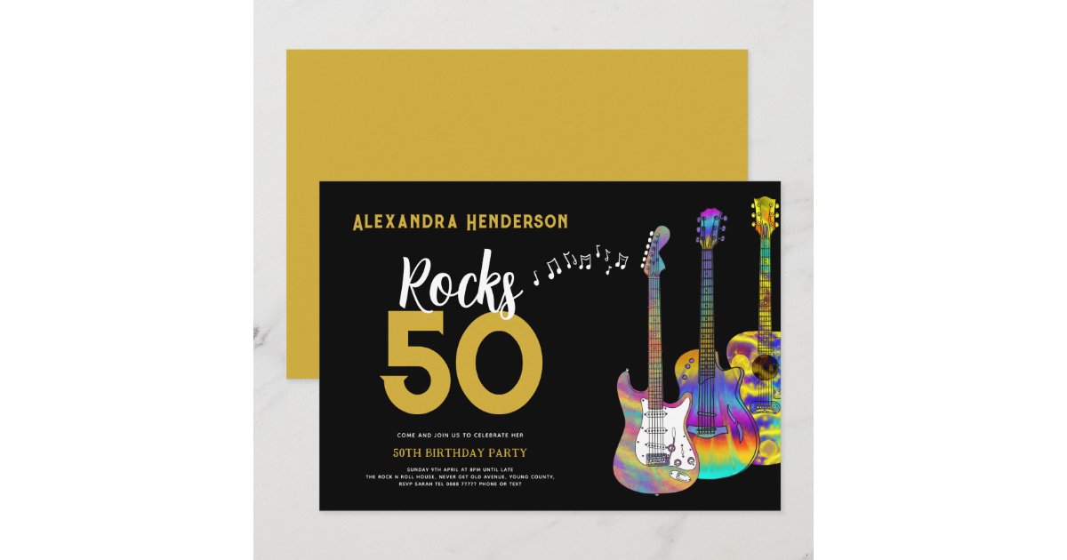 Guitar 50 rocks 50th birthday party invitation | Zazzle