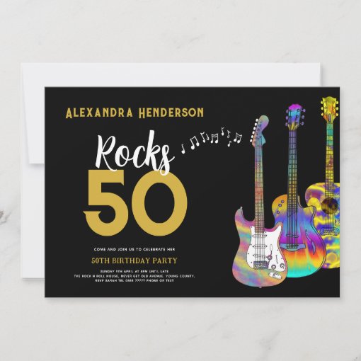 Guitar 50 rocks 50th birthday party invitation | Zazzle