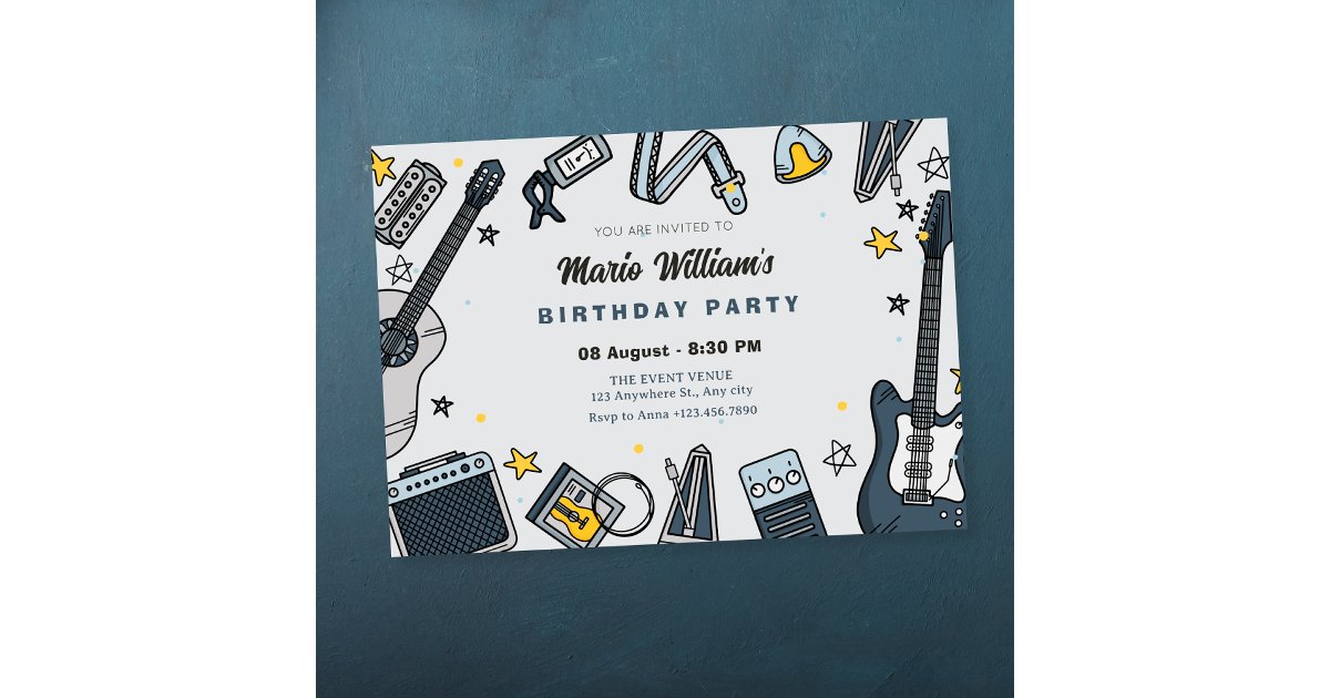 Guitar equipment birthday invitation | Zazzle