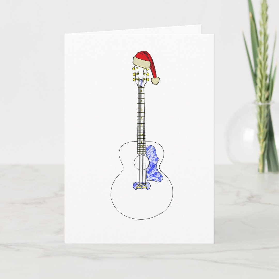 Guitar Happy Christmas Minimalistic Drawing Card | Zazzle