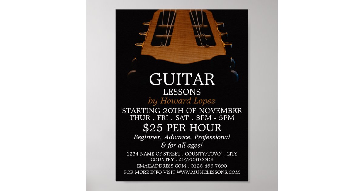 Guitar Head, Guitar Lessons Advertising Poster | Zazzle