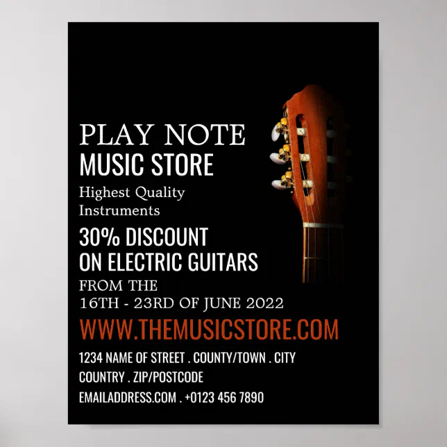 Guitar Head, Musical Instrument Store Poster | Zazzle
