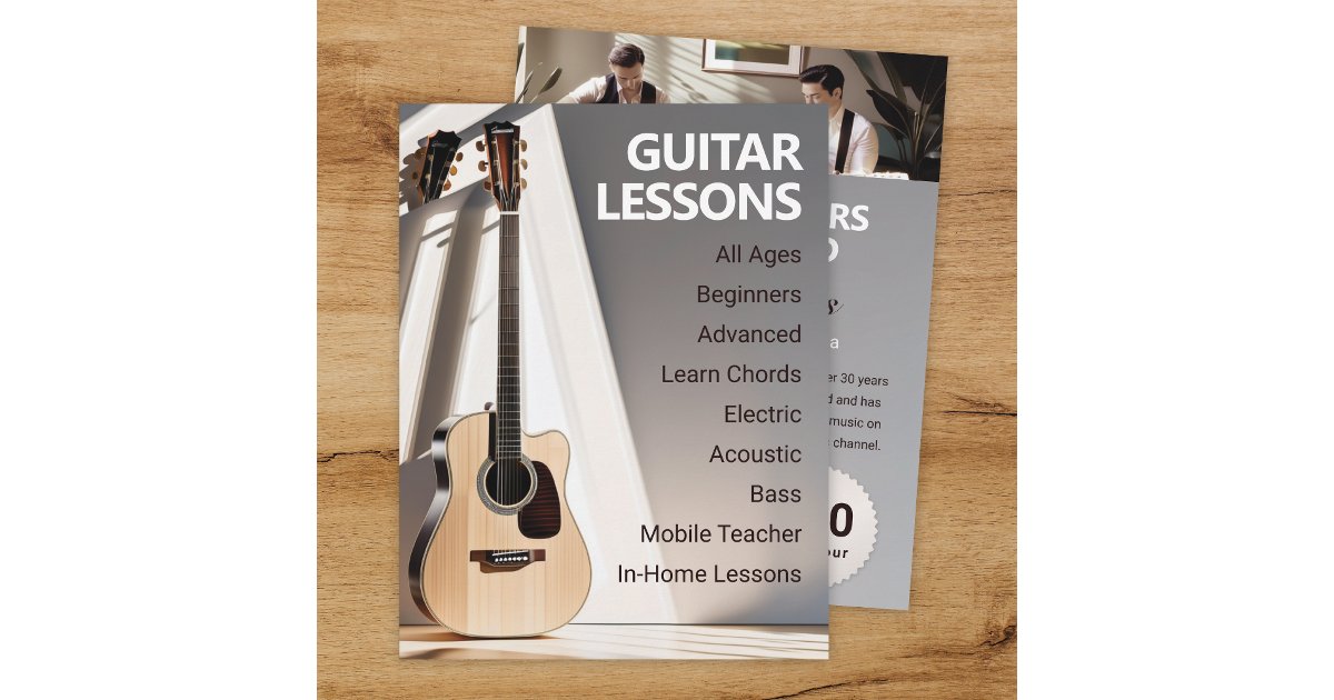 Guitar Lessons Music Teacher Flyer Template | Zazzle