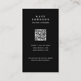 Guitar Lessons Musician Photo Social Media QR Code Business Card | Zazzle