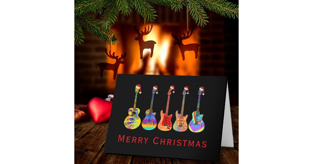 Guitar Merry Christmas Funny Psychedelic Music Holiday Card | Zazzle