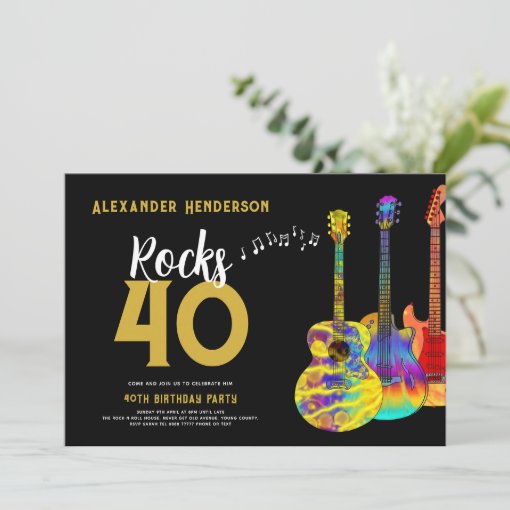 Guitar Music 40th Birthday Party Invitation | Zazzle