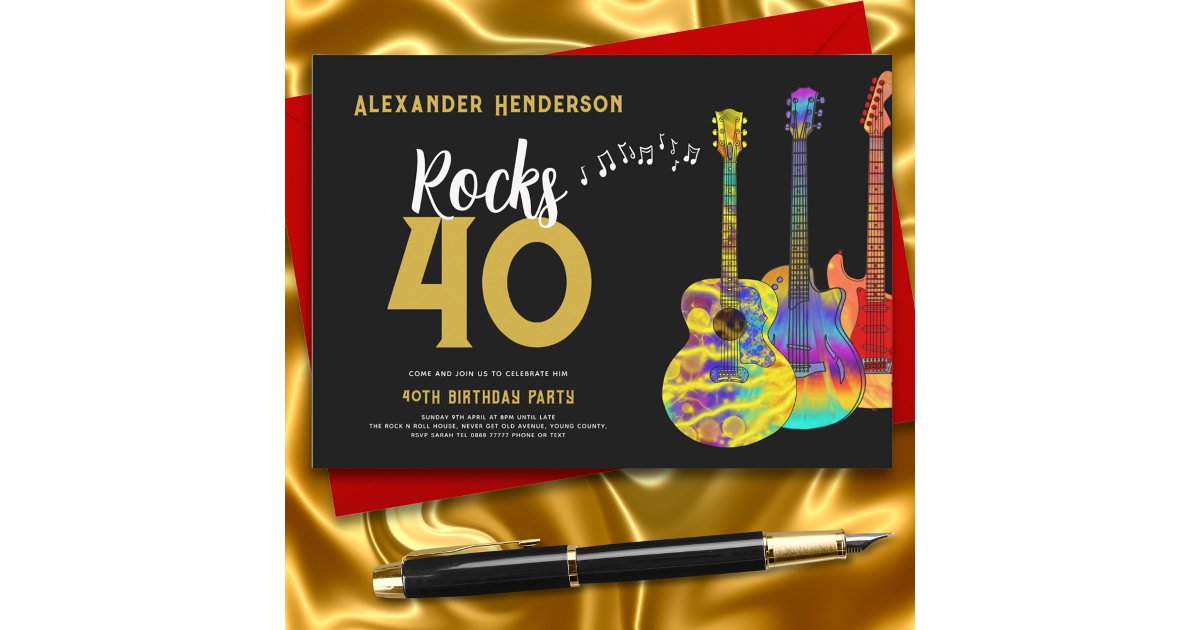 Guitar Music 40th Birthday Party Invitation | Zazzle