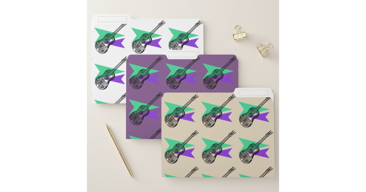 Guitar Music Jazz Retro Illustration File Folders | Zazzle
