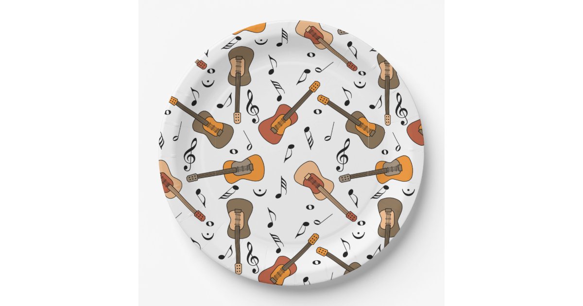 Guitar Music Notes Pattern Paper Plates | Zazzle