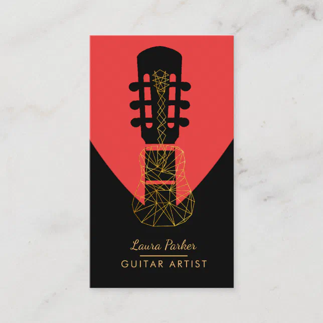 Guitar Music Player Artist DJ Geometric Red Business Card | Zazzle