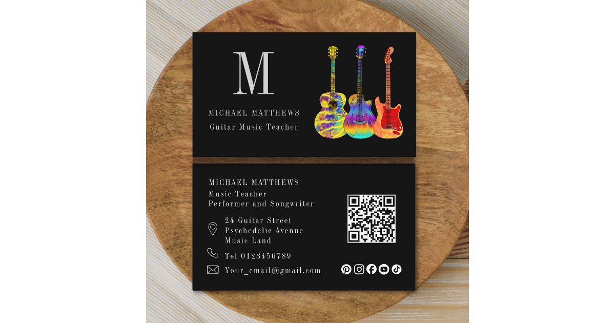Guitar Music Teacher Custom QR Code Social Media Business Card | Zazzle