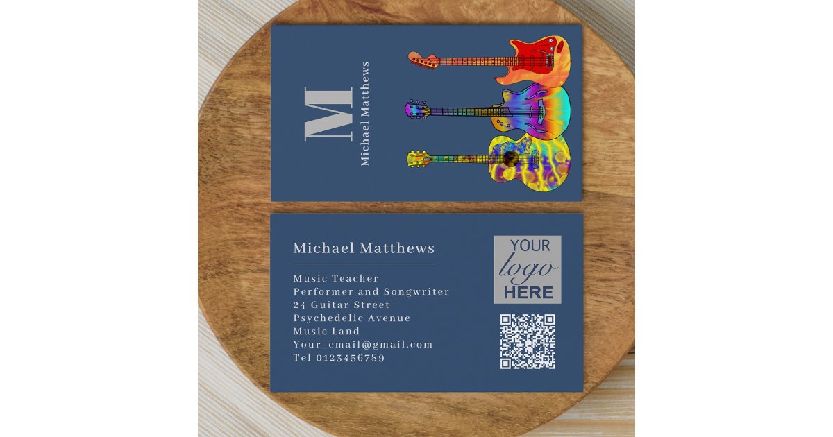 Guitar Music Tutor Musician Logo QR Code Business Card | Zazzle