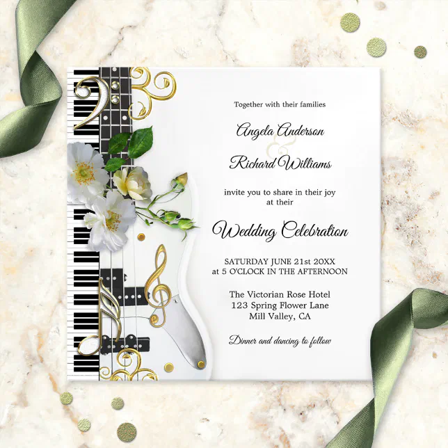 Guitar Piano Music Themed Wedding Invitation | Zazzle
