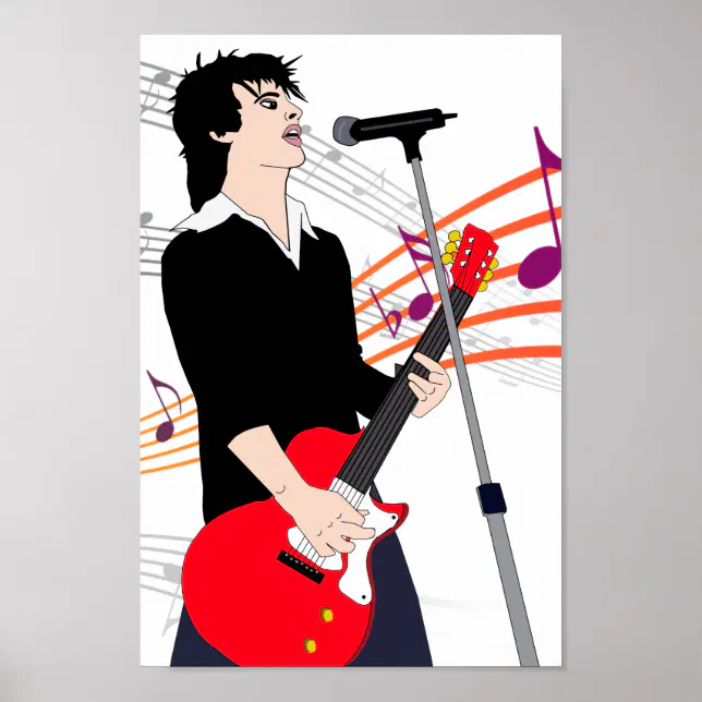 Guitar Player Rocker Guy Music cartoon Art Poster | Zazzle