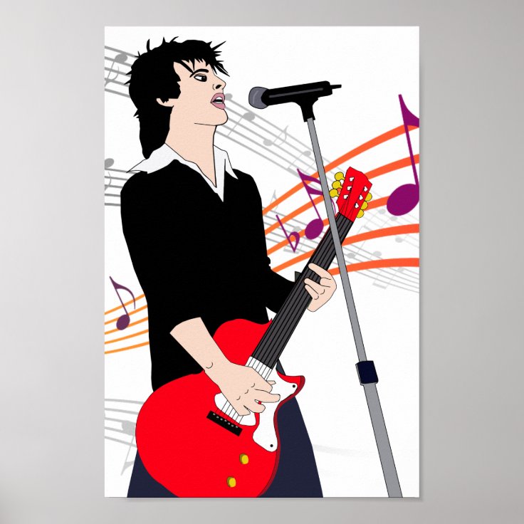 Guitar Player Rocker Guy Music cartoon Art Poster | Zazzle