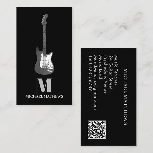 Guitar Professional Musician Custom QR Code Busine Business Card | Zazzle