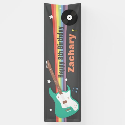Guitar Rainbow Rockstar Birthday Party Banner | Zazzle