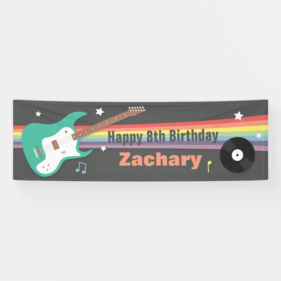 Guitar Rainbow Rockstar Birthday Party Banner | Zazzle