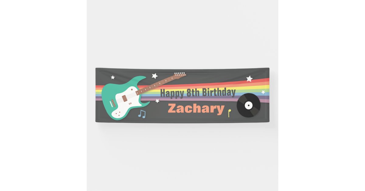 Guitar Rainbow Rockstar Birthday Party Banner | Zazzle