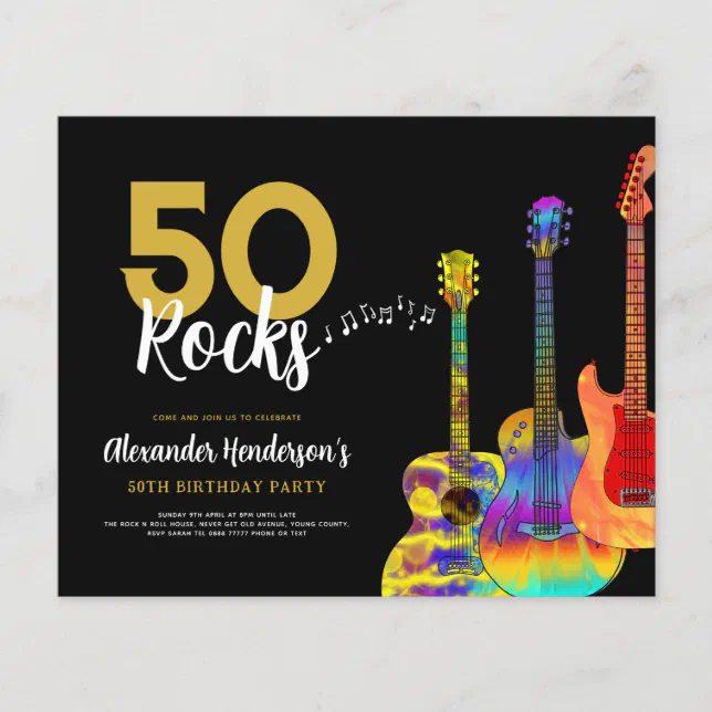 guitar rock 50th birthday party invitation flyer | Zazzle