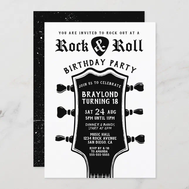 Guitar Rock N Roll Birthday Invitation | Zazzle