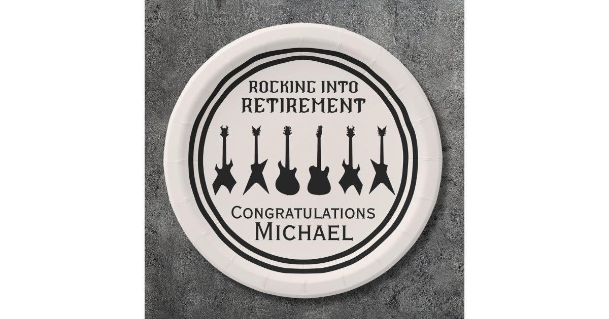Guitar Rock 'n' Roll Retirement Party Paper Plate | Zazzle