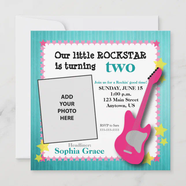 Guitar & Stars Girl's Rockstar Birthday Invitation | Zazzle
